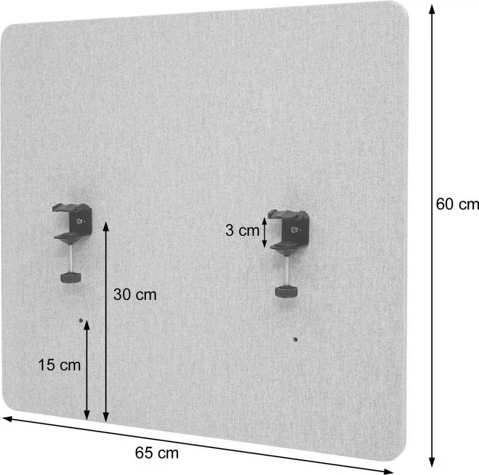 Akustický panel na stůl HWC-G75 - dvoustěnná látka/textil - 65x60 cm - šedá