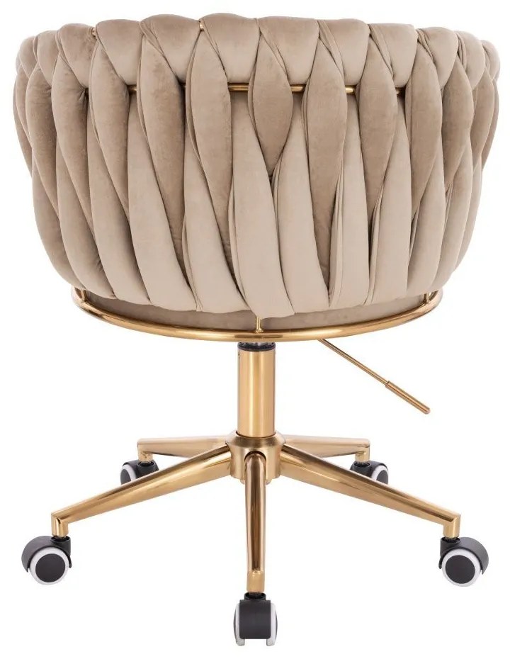 LuxuryForm DESIGN Otočná židle NORDEN VELUR na zlaté podstavě s kolečky - latte