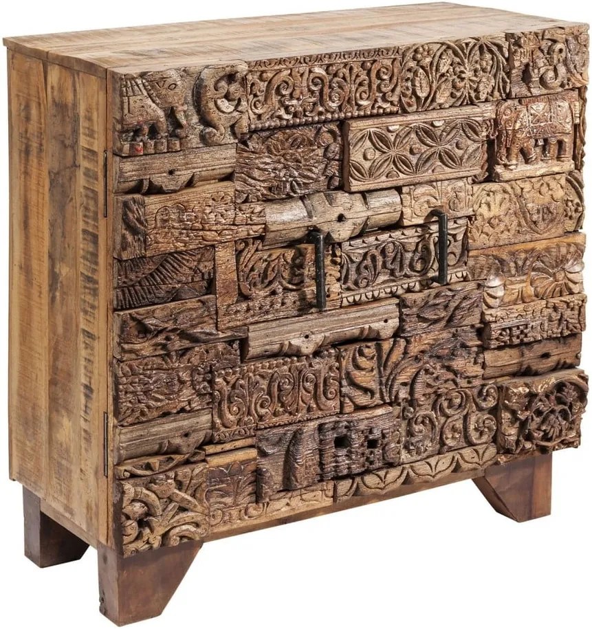 Hnědá dřevěná komoda se skříňkami Kare Design Shanti Surprise Puzzle, 90 x 90 cm