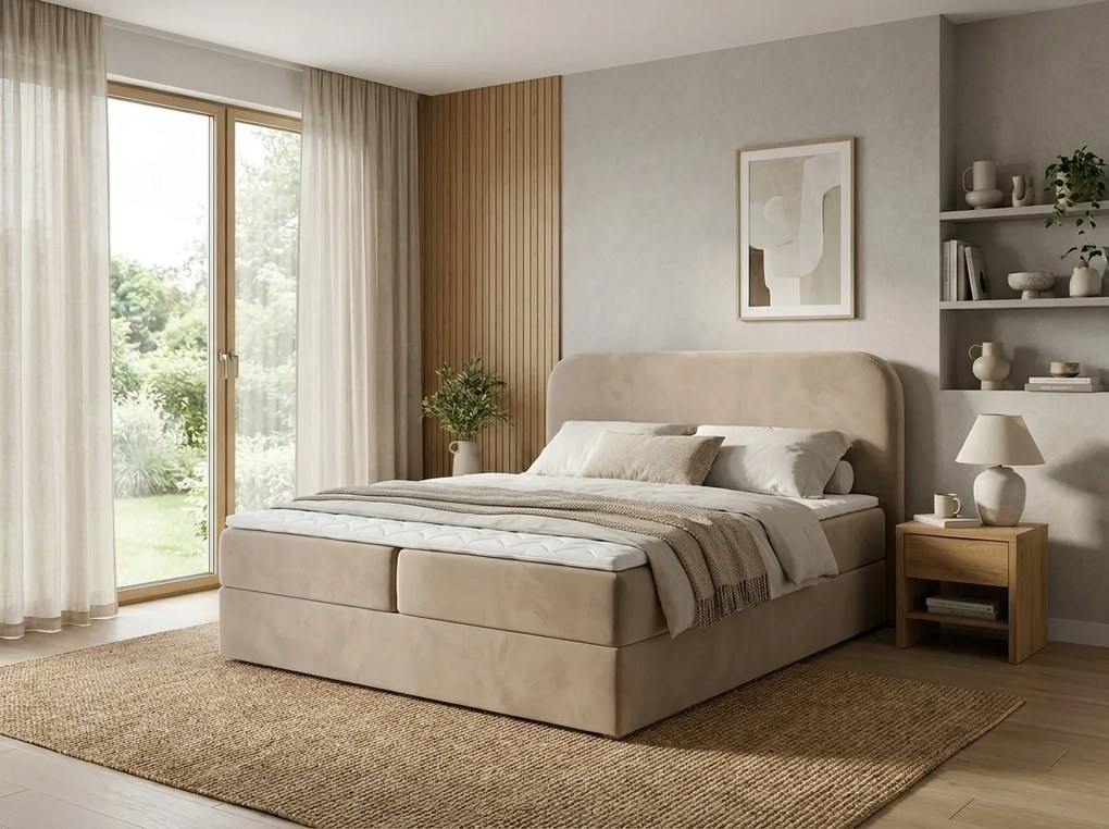 Čalouněná postel boxspring FORENA 160x200 cm béžová Matrace: Matrace Bonell pružinová