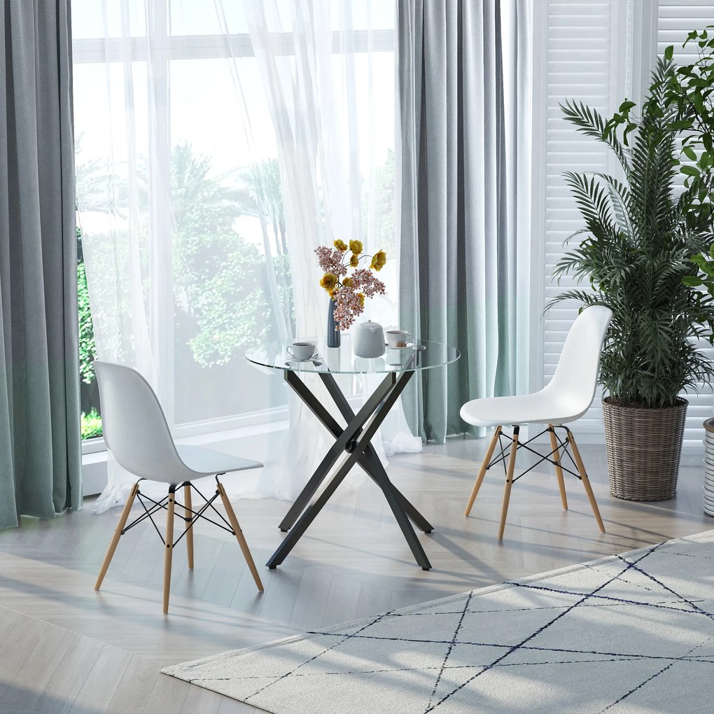 Konferenční stolek HOMCOM kulatý skleněný stolek černý odkládací stolek s bezpečnostním sklem a kovovým rámem 80x80x75 cm moderní a stylový