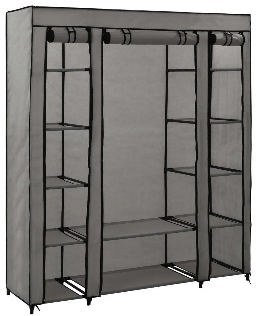 Šatní skříň s přihrádkami a tyčemi šedá 150x45x176 cm textil 282436