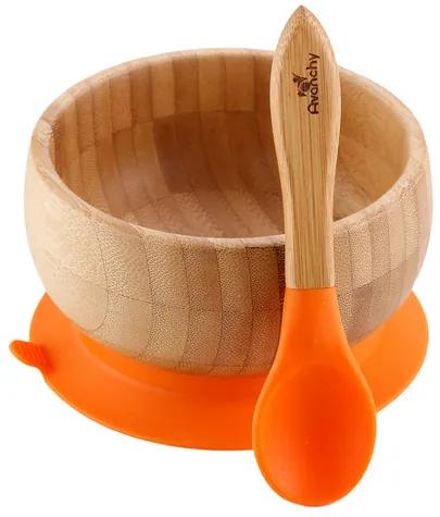 Dětská bambusová miska s přísavkou a lžičkou | oranžová - Avanchy | BIANO