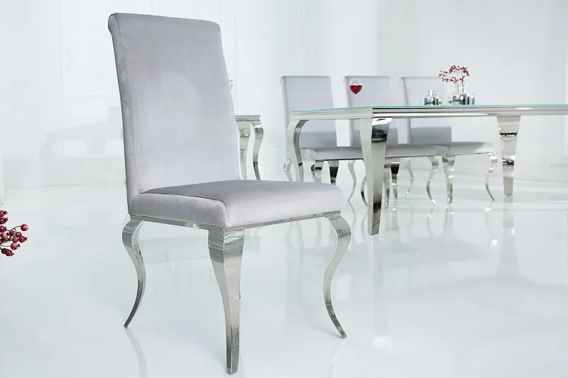 Deflee židle MODERN BAROCCO GREY ZDL37906samet, ušlechtilá ocel  50 cm x 105 cm x 65 cm