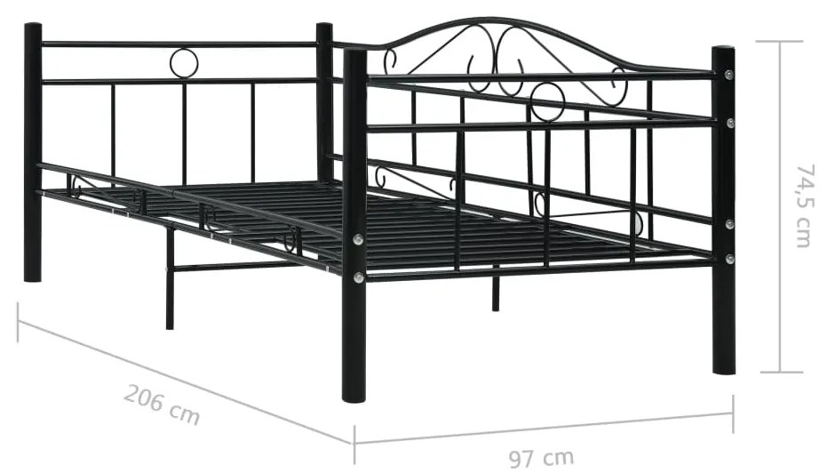 vidaXL Marketos Rám denní postele černý kovový 90 x 200 cm