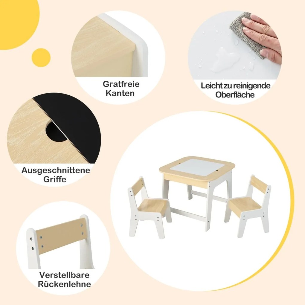 Costway Dětský stůl se 2 židlemi 3dílná dětská sedací skupina dřevo