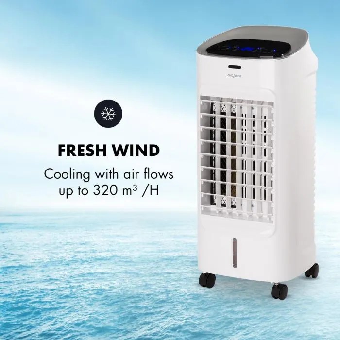 OneConcept Coolster, chladič vzduchu, ventilátor, ionizátor, 65 W, 320 m³/h, 4l nádrž, bílý