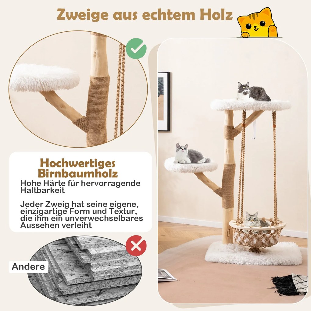 Costway 123 cm kočičí strom se závěsným košem a lezeckou věží a skutečnými