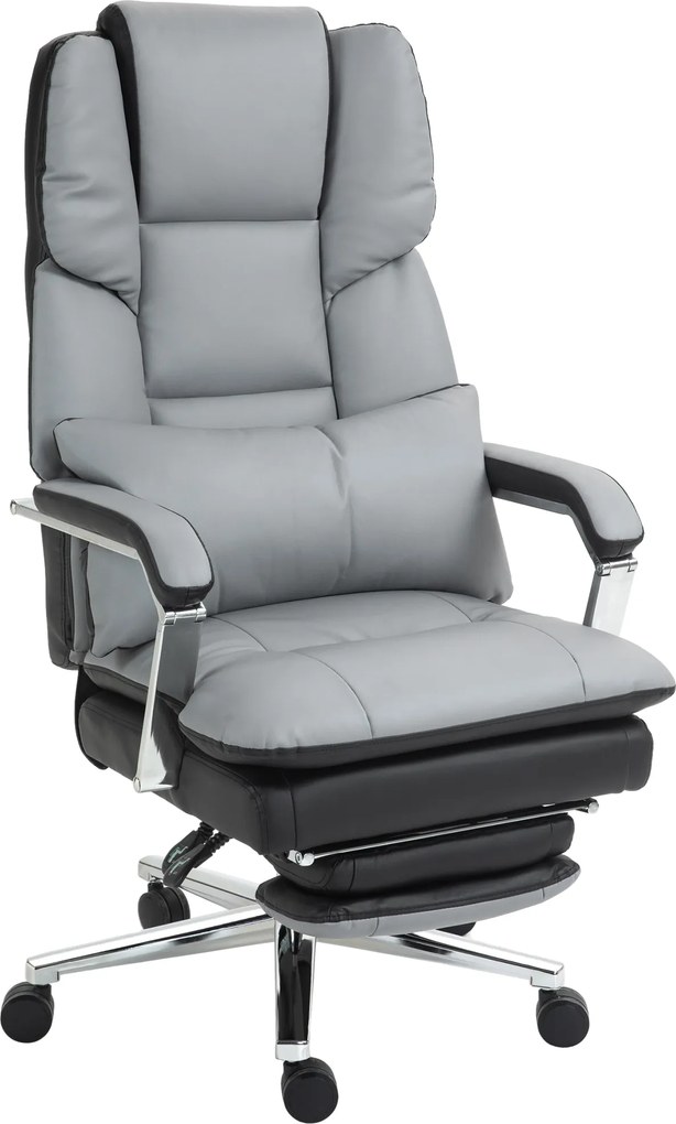 Kancelářská židle HOMCOM s houpací funkcí, nosnost 180 kg, ergonomická, 160° sklopný opěrák, koženka, 63Š x 71D x 123-129V cm, světle šedá| Aosom