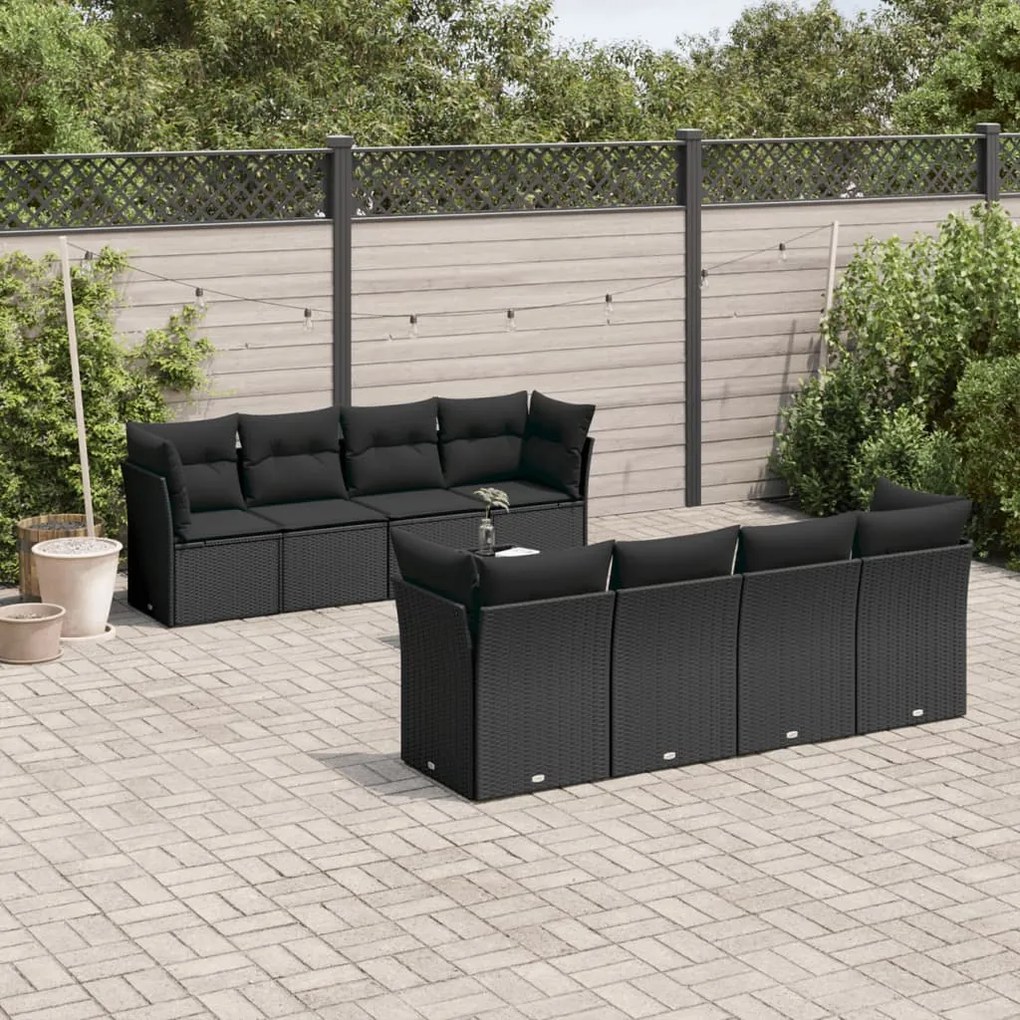 9dílná zahradní sedací souprava s poduškami černá polyratan 3217305