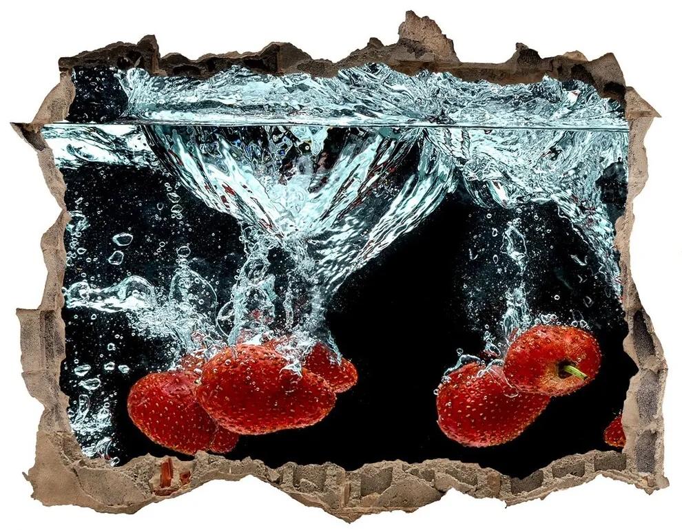 Wallmuralia Nálepka 3D díra Jahody pod vodou 95x64 cm