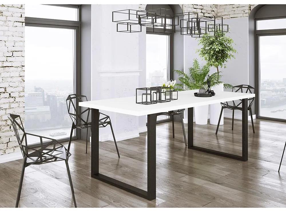 Jídelní stůl IMPERIAL | 185x67 cm | bílá + černé kovové nohy