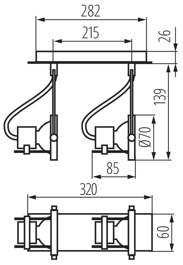 KANLUX Nástěnné / stropní bodové osvětlení VOLEON, 2xGU10, 50W, chromované 4796