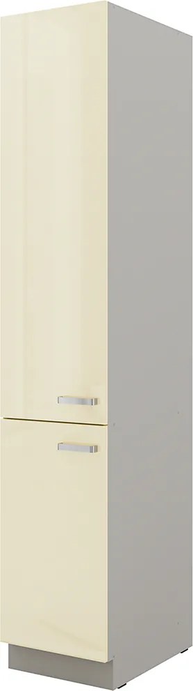 KARMEN | vysoká skříňka 40 DK-210 2F potravinová s policemi | 40 cm | světle šedá/krémová lesk