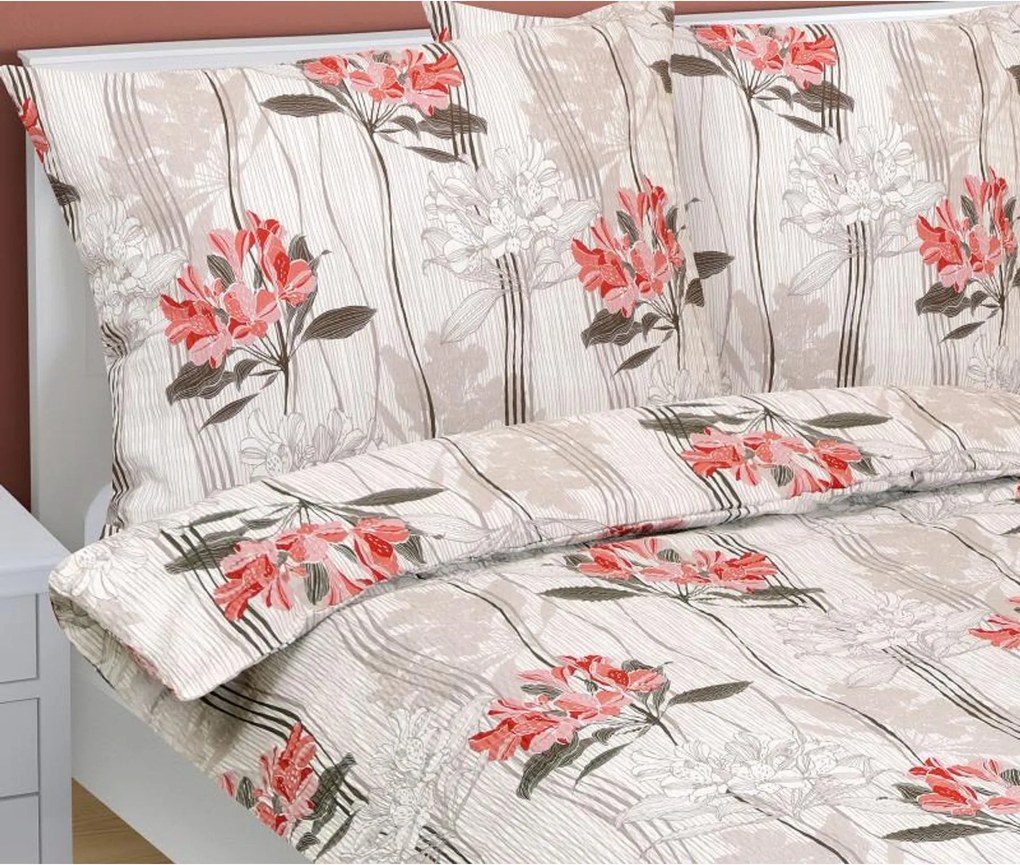 Povlečení krepové Červená,Béžová 80/236 - 140x200, 70x90 cm