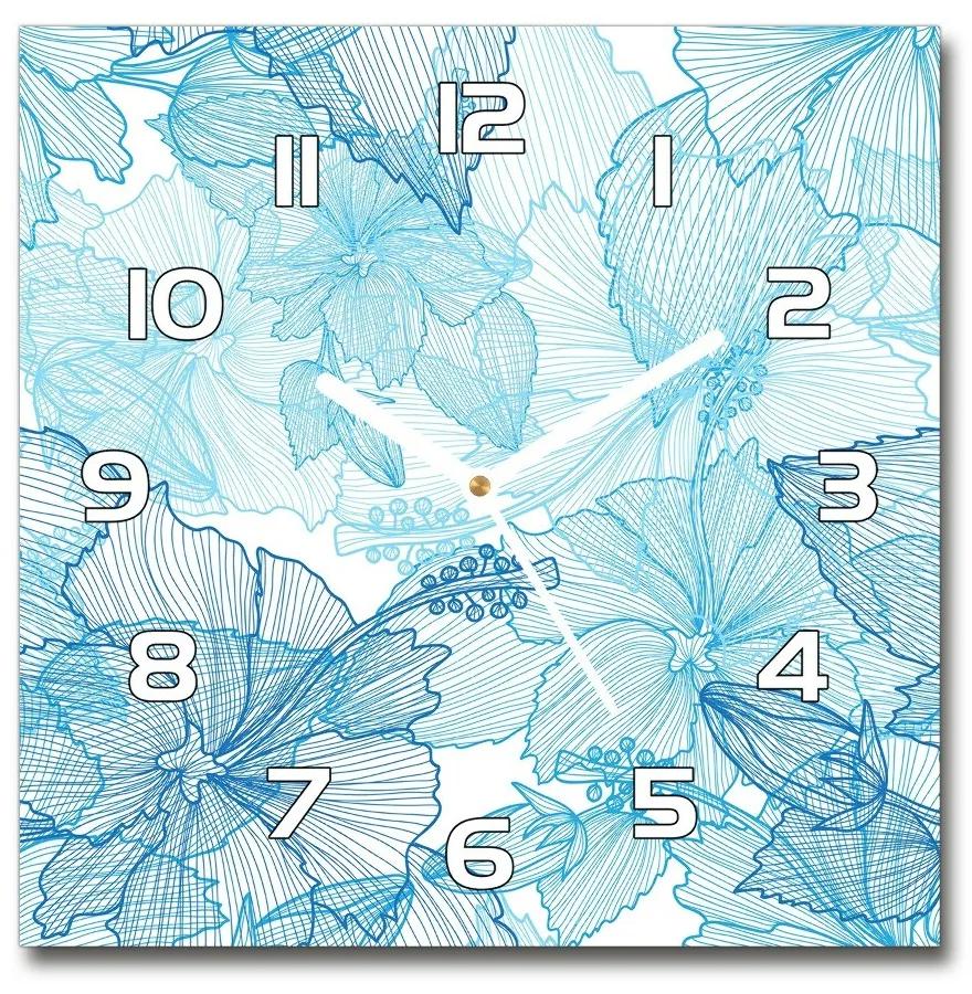Wallmuralia Skleněné hodiny čtverec Havajské květiny 30x30 cm