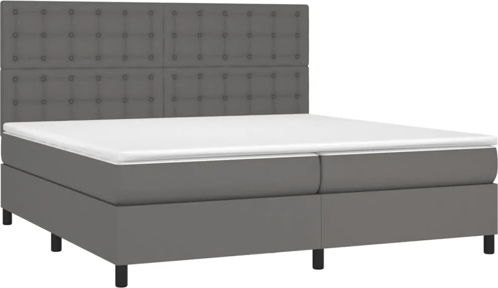 Box spring postel s matrací a LED šedá 200x200 cm umělá kůže 3135967