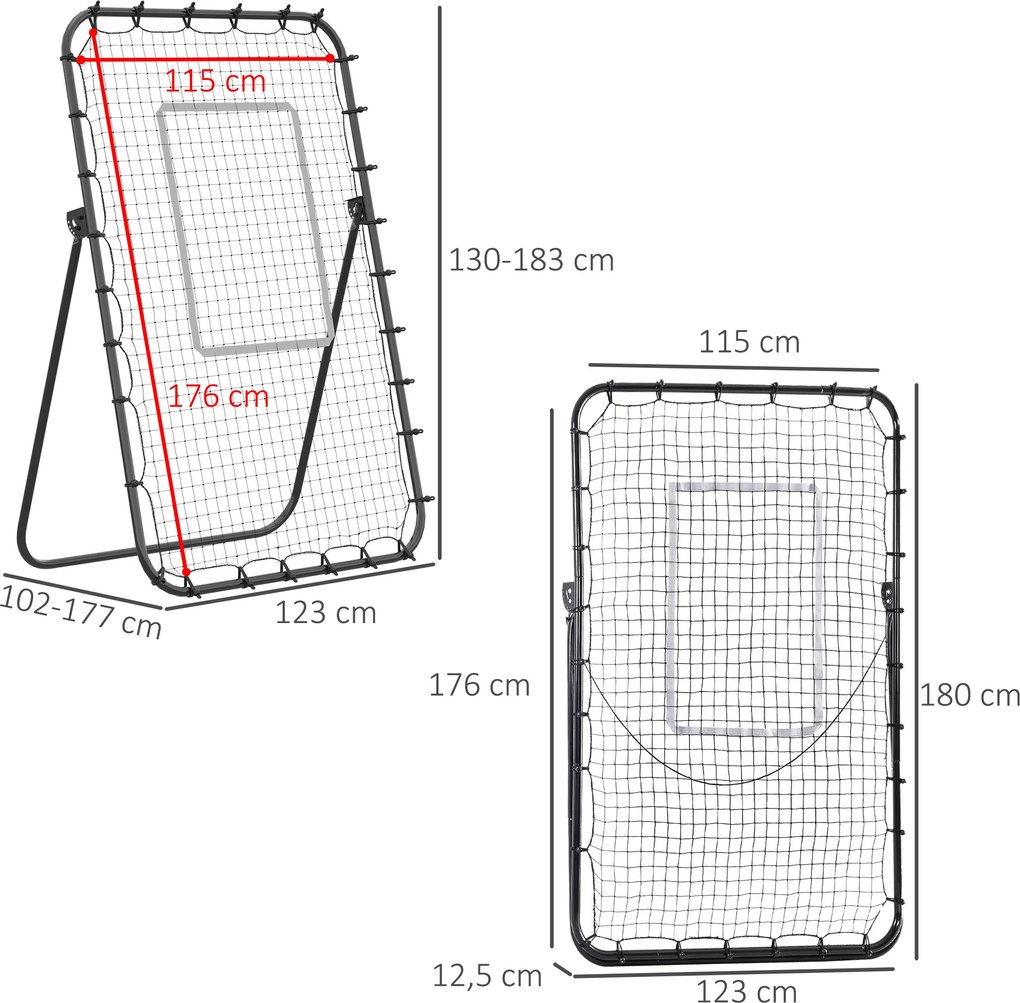 HOMCOM Football Rebounder Skládací fotbalová branka Rebound Wall 123x73x1785 cm 4 nastavitelné stupně černá pro trénink a zábavu | Aosom.de