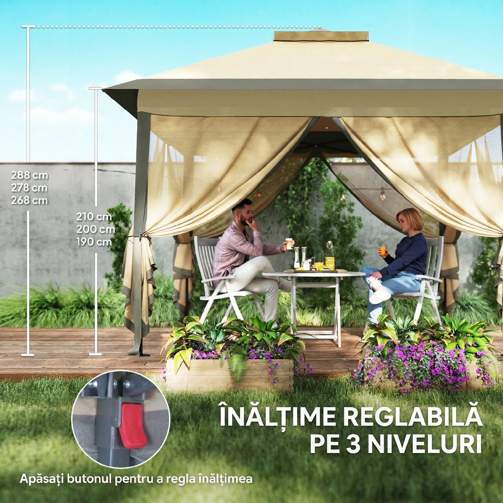 Altán Outsunny 3,3x3,3m, Voděodolný a zimní altán, skládací altán s dvojitou střechou, UV ochrana, skládací party stan s bočními panely, taška pro za…