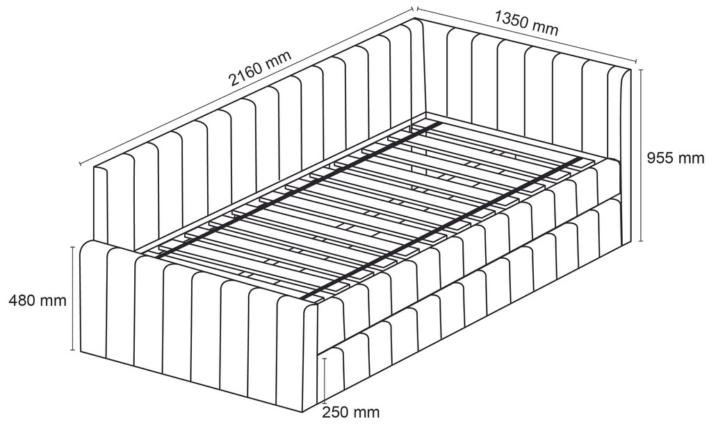 Čalouněná postel COMFINO VELVET s přistýlkou 120x200 cm šedá