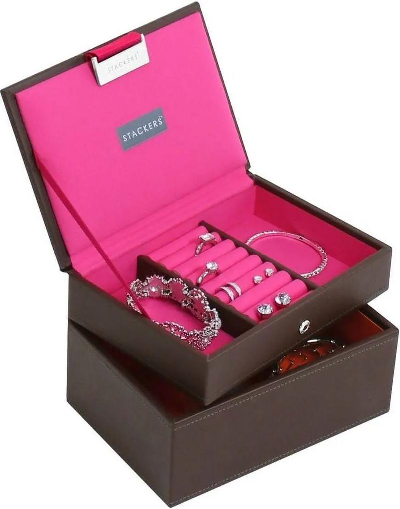 Krabička na šperky Stackers dvojitá mini čokoládovo-růžová