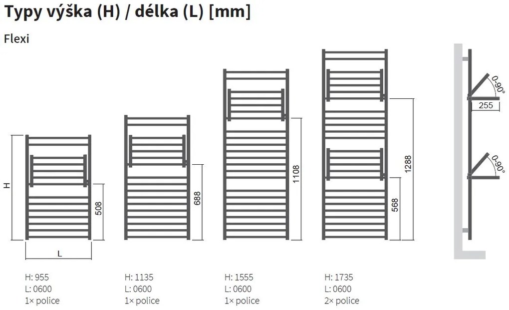 Isan Flexi 955 x 600 mm koupelnový radiátor bílý