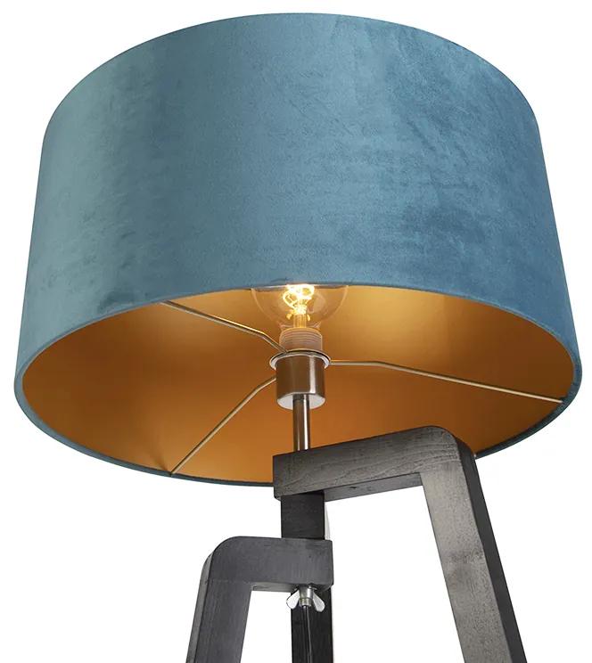 Stojací lampa stativ černá s modrým odstínem a zlatem 50 cm - Puros