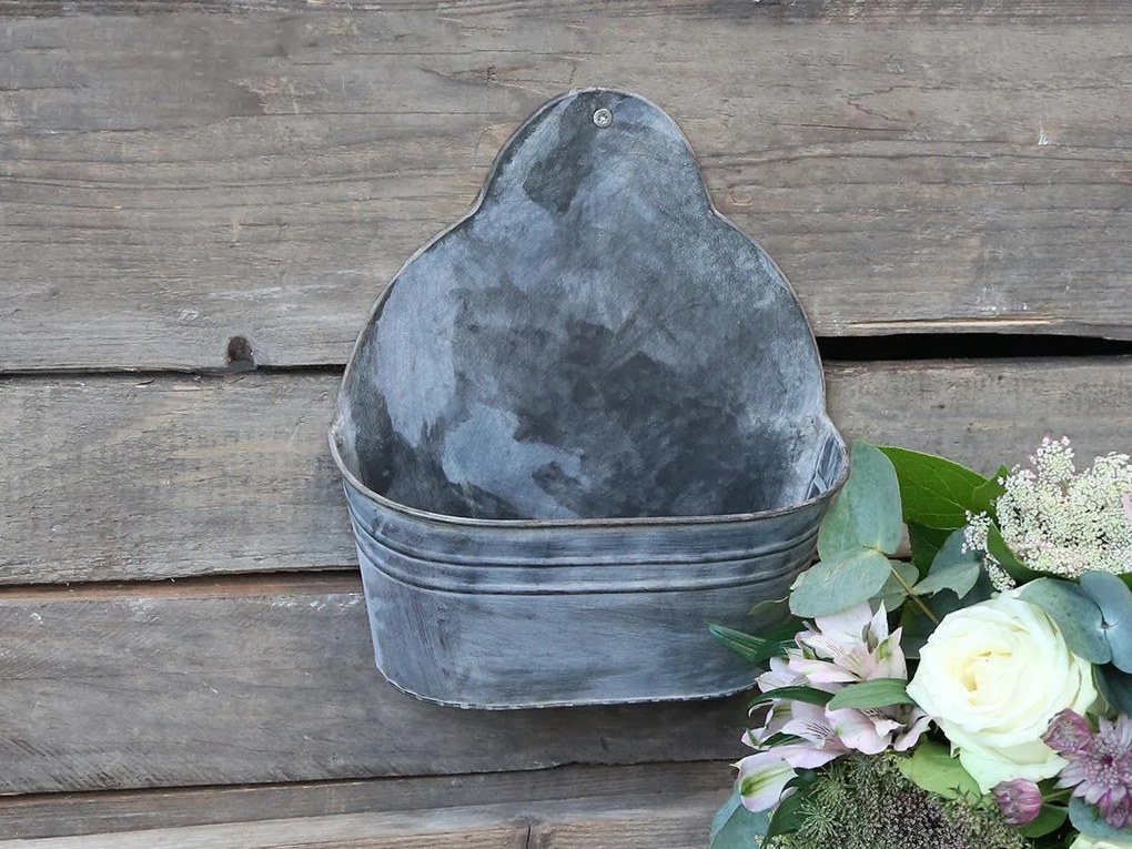 Chic Antique Nástěnný zinkový obal na květiny Antique Zinc, šedá barva, zinek