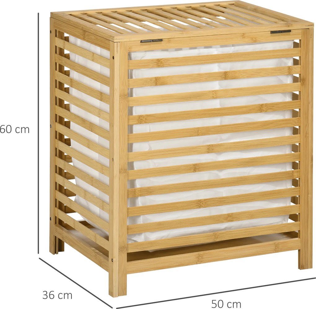 HOMCOM Koš na prádlo 55L Bambusová truhla na prádlo s víkem a vyjímatelným pytlem na prádlo do ložnice a koupelny 50x36x60cm Příroda | Aosom.de