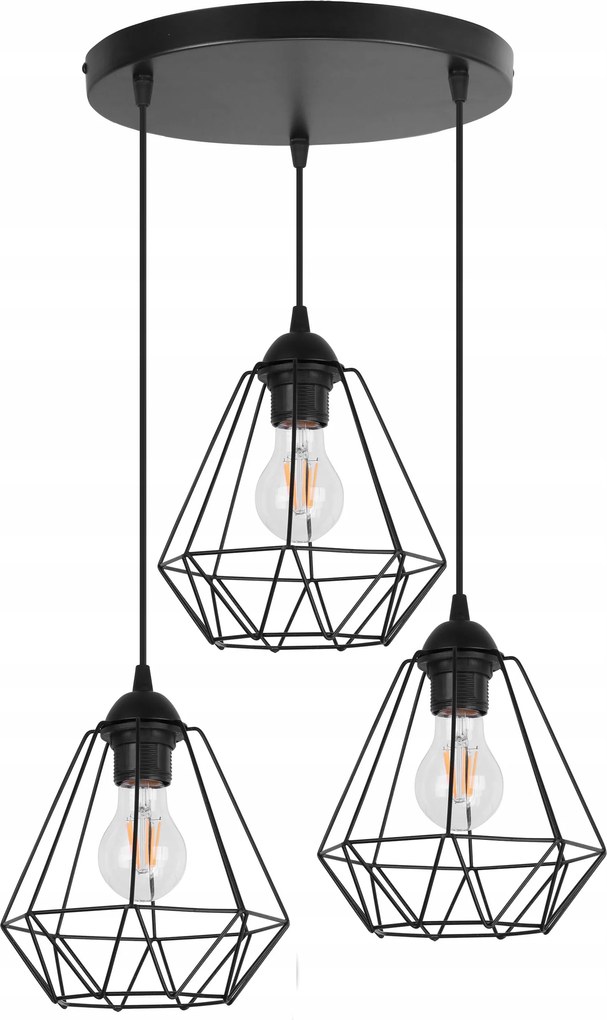 Závěsné Stropní Svítidlo Lustr Trojitý Moderní Diamant Loft Edison