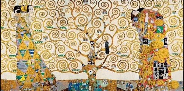 Obrazová reprodukce Strom života, Naplnění (Objetí), Čekání - vlys z paláce Stoclet, 1909, Gustav Klimt, (100 x 50 cm)