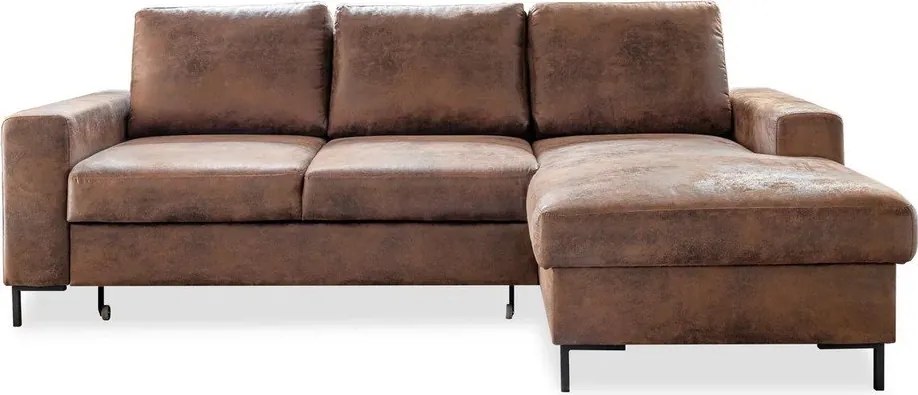 Hnědá rozkládací rohová pohovka z imitace kůže Miuform Lofty Lilly Vintage, pravý roh