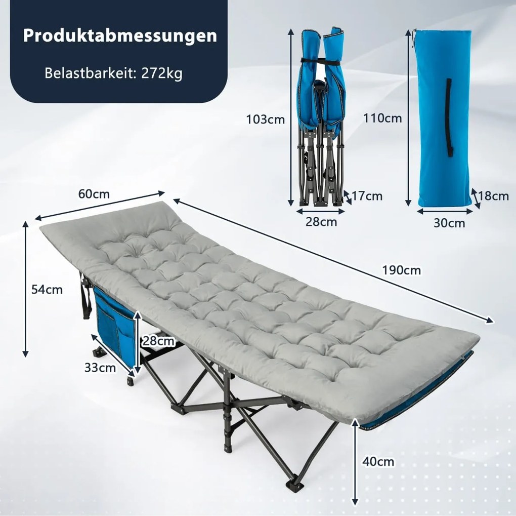 Costway Bavlněný polštář na táborák 7 cm silná matrace se 4 upevňovacími popruhy