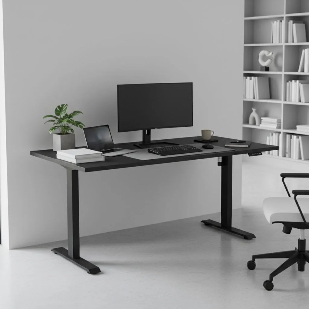 Výškově nastavitelný stůl OfficeTech A, 160 x 80 cm, černá podnož, černá