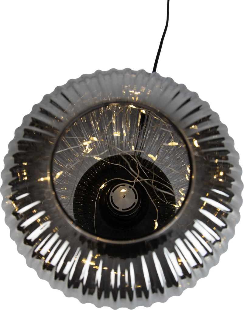 Stolní lampa Art Deco černá s kouřovým sklem vč. světelného kabelu E27 - Karel