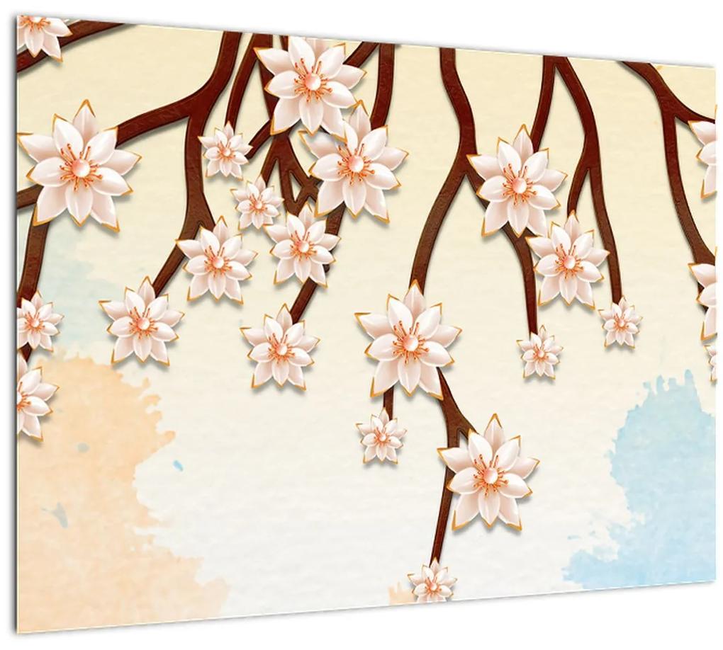 Skleněný obraz - Květy na větvích, barevné (70x50 cm)