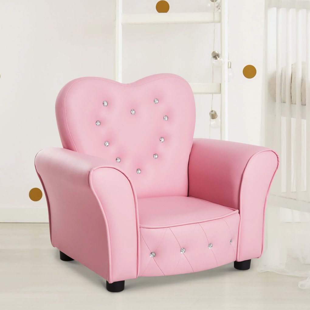 HOMCOM dětská pohovka princezna dětské křeslo ve tvaru srdce růžová útulná pohovka do dětského pokoje D59xŠ41,5xV49cm pro děti