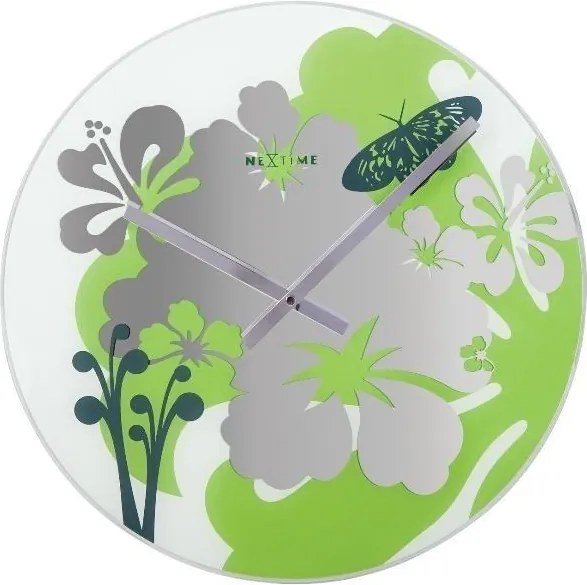 Designové nástěnné hodiny 8087gn Nextime Hibiscus green 43cm