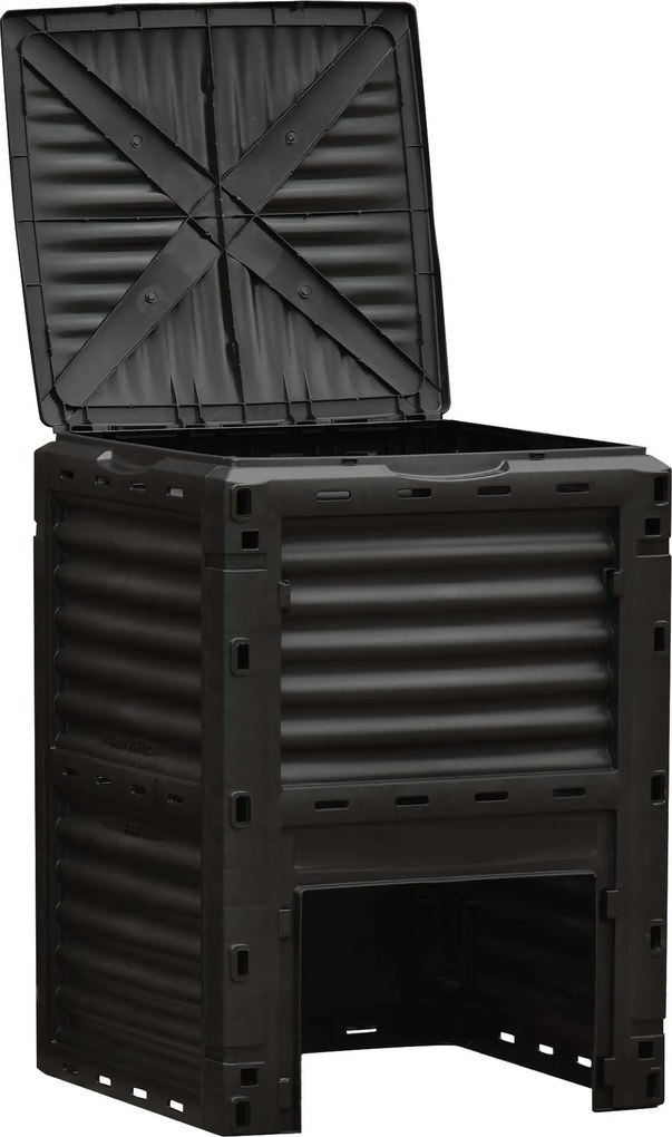 Outsunny kompostér s kapacitou 300L pro výrobu zahradního hnojiva s 48 otvory, 60,5x60,5x81,5 cm, černý | Aosom