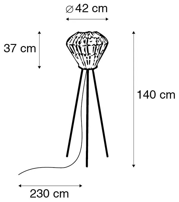 Rustikální stojací lampa trojnožka bambus s bílou - Canna Diamond