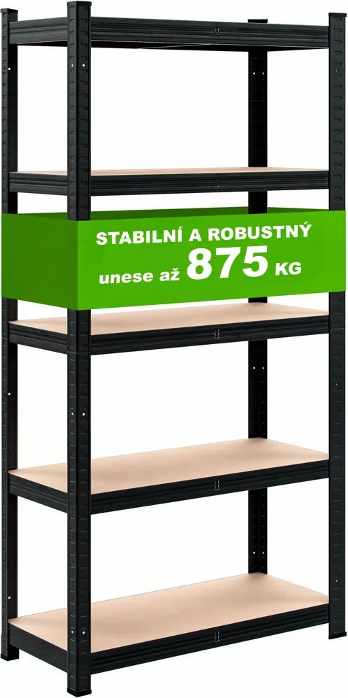 Regál s vysokou nosností HEAVY, max. 875kg, 90x40x180cm, černá Jurhan