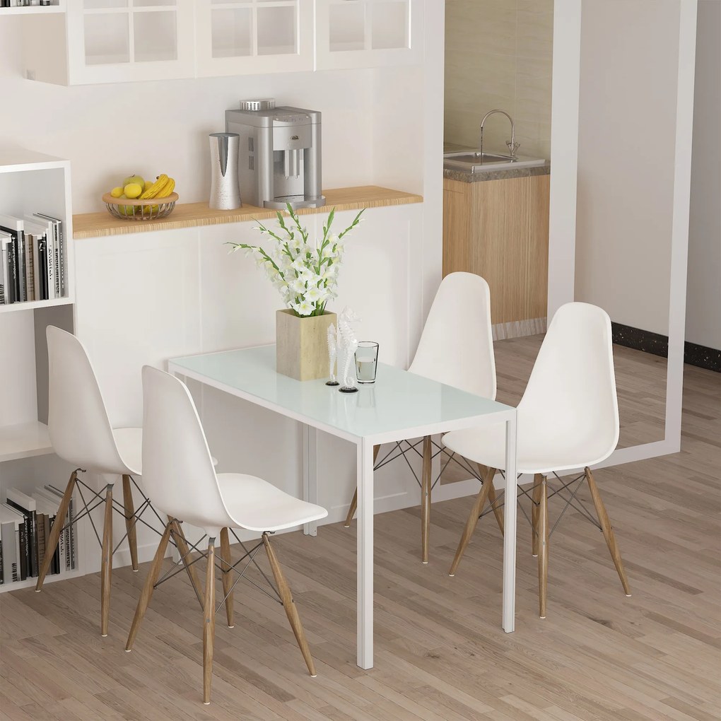 HOMCOM Skleněný Jídelní Stůl Obdélníkový pro 4-6 Osob s Metalickými Nohami Multifunkční do Kuchyně a Obývacího Pokoja 120x60x75 cm Bílý