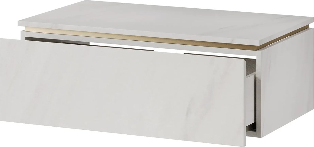 Závěsná skříňka pod umyvadlo Letto 02 80 cm bílý mramor/zlatá