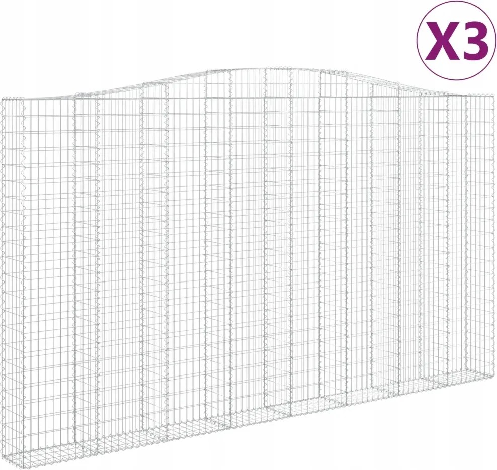 vidaXL Gabionové koše, 3 ks, 400 x 30 x 220/240 cm, galvanizované železo