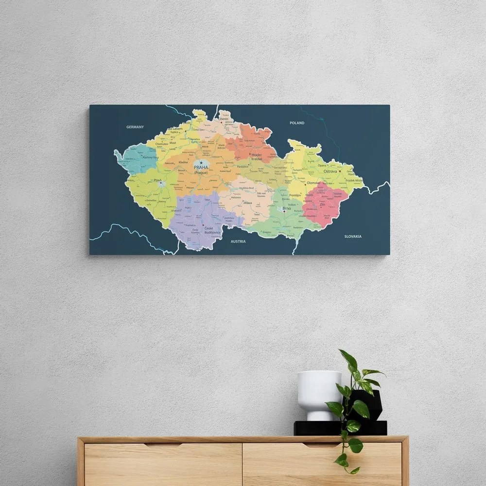 Obraz mapa Česka s tmavým pozadím - 120x60