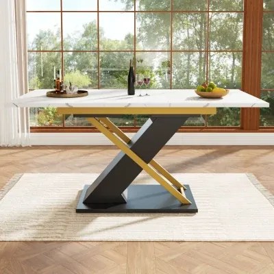 Aosom Rozkládací jídelní stůl, kuchyňsko-obývací stůl s kříženými nohami, 120-160 x 80 x 75,4 cm, bílá+černá