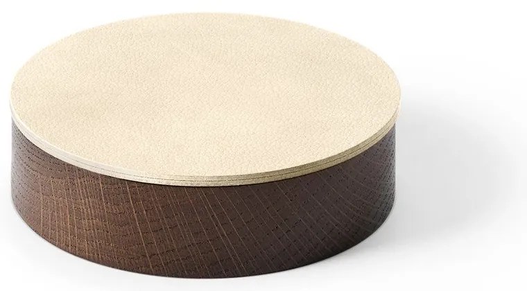 Hnědý/krémový dřevěný/z eko kůže úložný box s víkem/dekorativní ø 11x3,5 cm Circle Nupo – LIND DNA