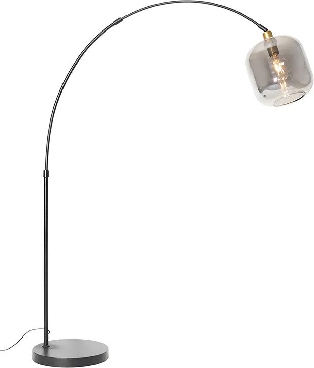 Smart Arc Floor Lamp Black with Gold and Smoke Glass incl. WiFi G95 - Zuzanna