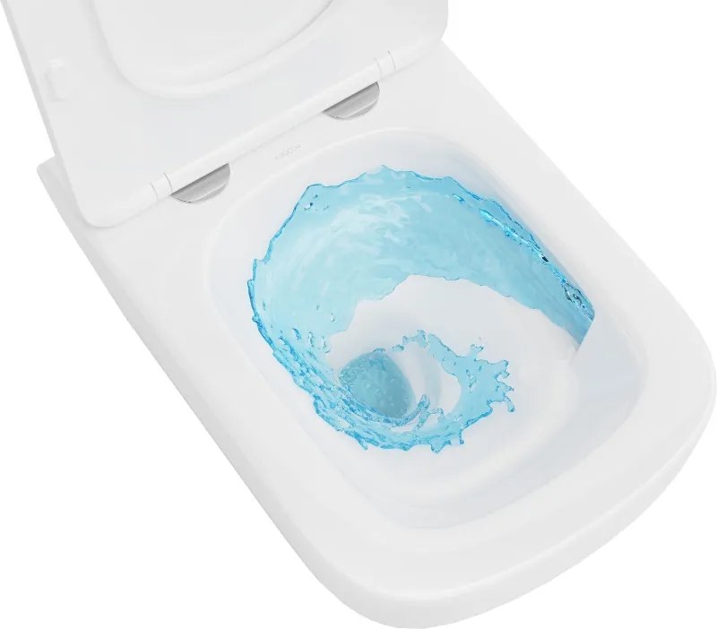 Mexen Riva, závěsná WC mísa 555x370x335 mm, Rimless Tornádo + WC sedátko z duroplastu, bílá lesklá, 30630200T