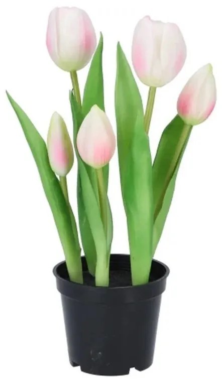 5ks růžový realistický tulipán Tulips v květináčku - Ø 8*7/ 26 cm
